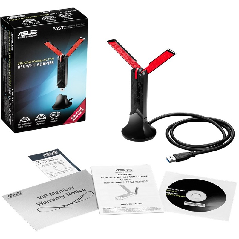 Adaptor wireless ASUS USB-AC68, Dual Band AC1900, USB 3.0 - PC Garage