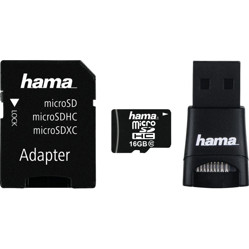 Card memorie Hama Micro SDHC 16GB Clasa 10 + Adaptor SD + Card Reader ...
