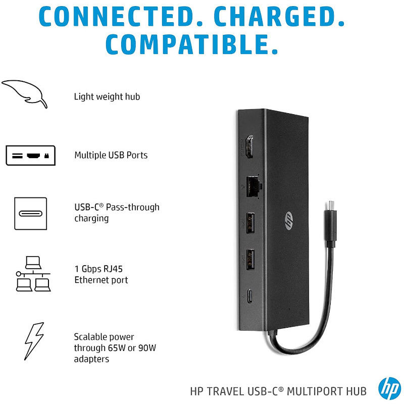 HP Travel USB-C Multi Port Hub, 1x Gbps RJ45, conexiune simultanta HDMI ...